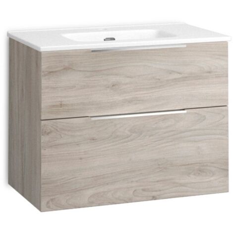 Mueble Baño Suspendido con Lavabo Cerámico 2 cajones con Cierre Amortiguado y Organizador 70 cm ...