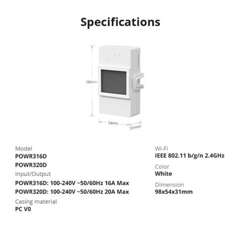 POW Elite 16A Wifi Smart Power Meter Switch Voltage, Current ...
