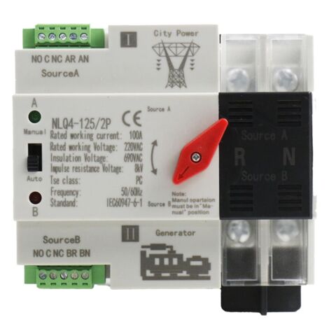 Automatic Transfer Switch 2P 100A Din Rail Mount Dual Power for ...