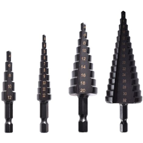 4Pcs HSS Step Drill Bit Set Pagoda Straight Groove Cone Drilling Power ...