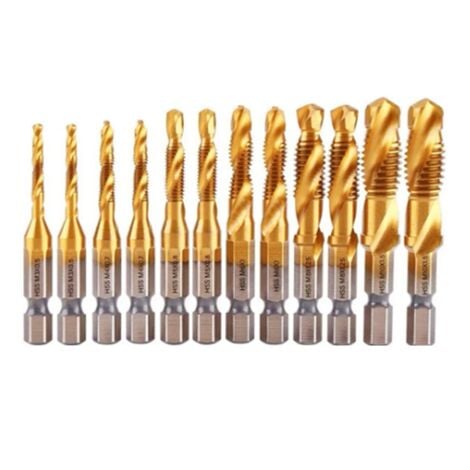 12pcs Titanium Coated HSS Tap Drill Bits Set Hex Shank Screw Thread Bit ...