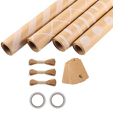 4 Roll Wrapping Paper, 43 x 300 cm/Roll Paper Set with 2 Adhesive Tapes ...