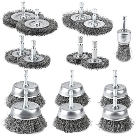 15 Pack Wire Brush Set with 1/4 Inch Hex Shank, Cup for Drill, Mold ...