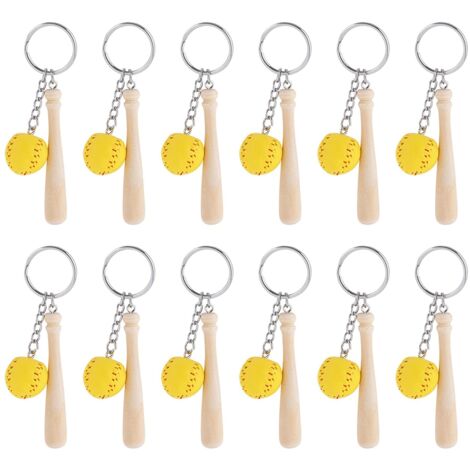 12Pcs Wooden Baseball Bat with Mini Keychain Softball Keyring Sports ...