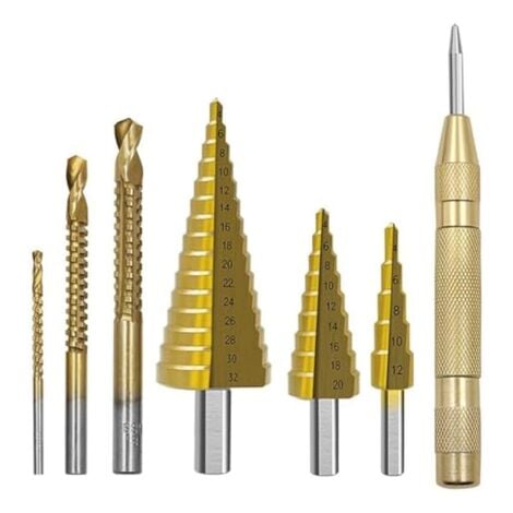 7Pcs Step Drill Groove Saw Set,Groove Drill,Step Up Bits,Spiral Cone ...