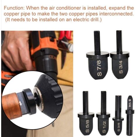 Swaging Tool Drill Bit Set 6Pcs Manual Copper Pipe Swage W Triangular Handle HVAC Repairing Set