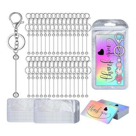 Set of 30 DIY Keychain Supplies Includes Beaded Keychains Resealable ...