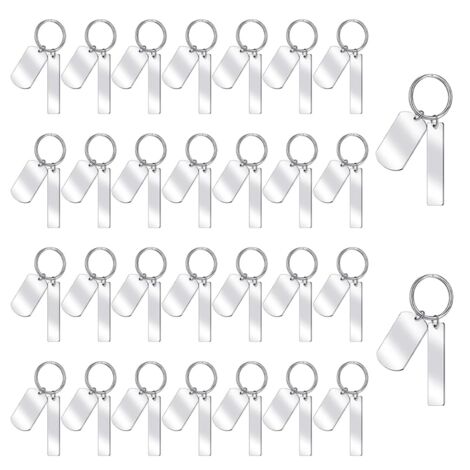 30 Pcs Engravable Metal Keychain Blank Rectangle Stamping Blanks for Engraving Stainless Steel ...