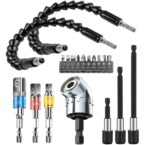 Flexible Drill Bit Extension Set , Hex Shank 105°Right Angle Attachment ...
