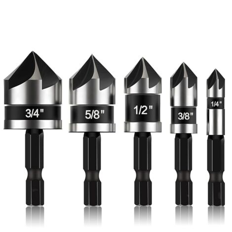 5 Pcs Countersink Drill Bit Set,with 1/4inch Quick Change Hex Shank, to ...