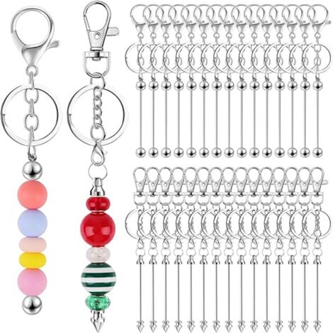 Beadable Keychain Bars, Metal Bead Bars Beads DIY Blank Removable for