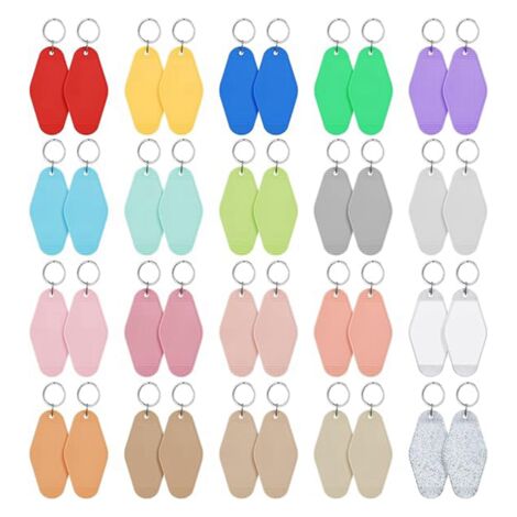40 PCS Hotel Keychain Blank with Key Rings, 20 Colors Plastic Rhombus ...