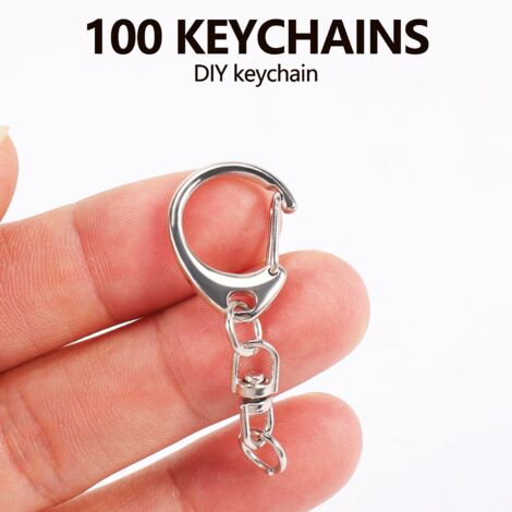 100 Piece D Hook Keychain Hardware with Jump Rings, Metal Split Key ...