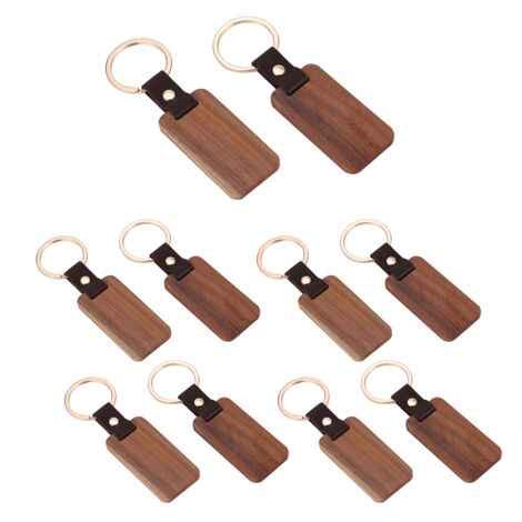 10Pcs Wooden Keychain Rectangular Collectible Key Ring Car Bag Hanging ...