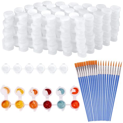 20 Strips 120 Pots Empty Paint and Pieces Brushes,Paint Cup Clear ...
