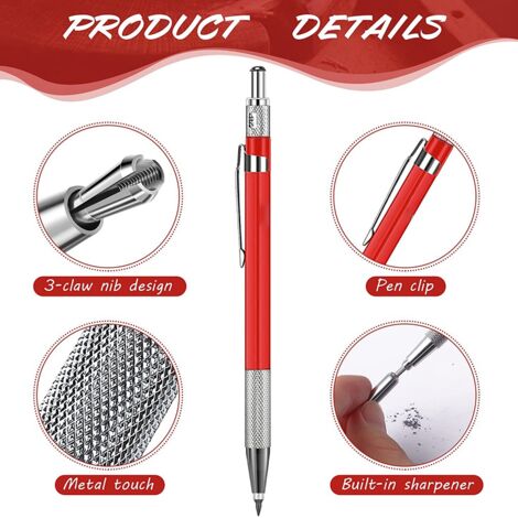 Welders Pencil with 12PCS Refills Metal Marker Mechanical Welding Pipefitters Fabrication Red
