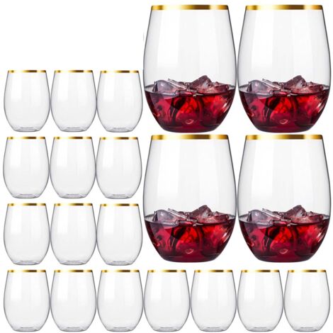 Disposable Stemless Wine Glasses Plastic Cups Whiskey Cocktail Clear Drinking Glasses for