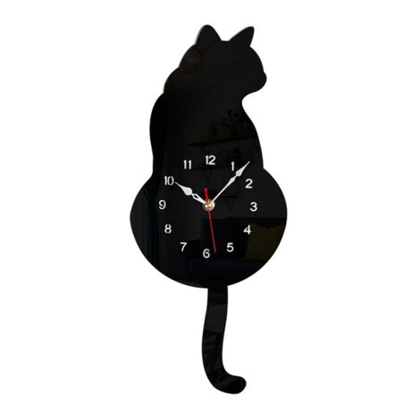 Black-Cat Pendulum Wall Clock,Cat Clock with Moving Tail,Cat Swinging ...