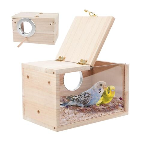 Parakeet Nesting Box Transparent Bird House for Cage Wood Breeding Parrot Cockatiel Lovebirds