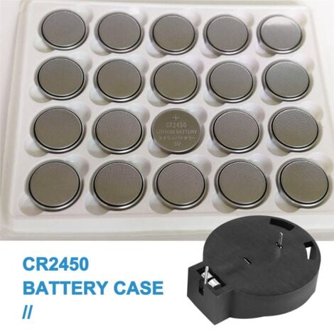 2 Pcs CR2450 Coin Cell Button Battery Socket Holder Case Pins Black