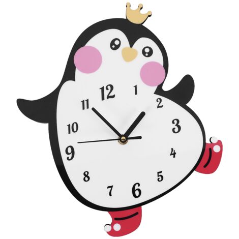 Cute Penguin Cartoon Wall Clock Silent Movement Nursery Bedroom Kids ...