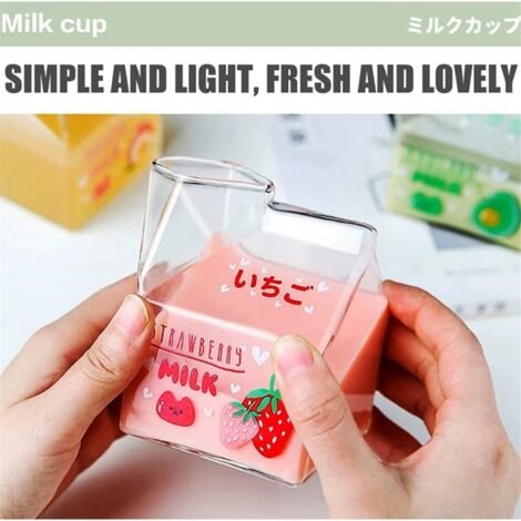 350ML Kawaii Square Milk Carton Glass Cup Pudding Bottles, C
