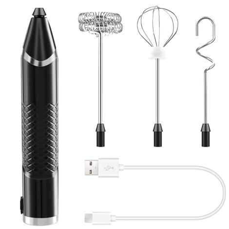 Milk Frother, USB Rechargeable LCD Hand Mixer with 3 Stainless Steel ...