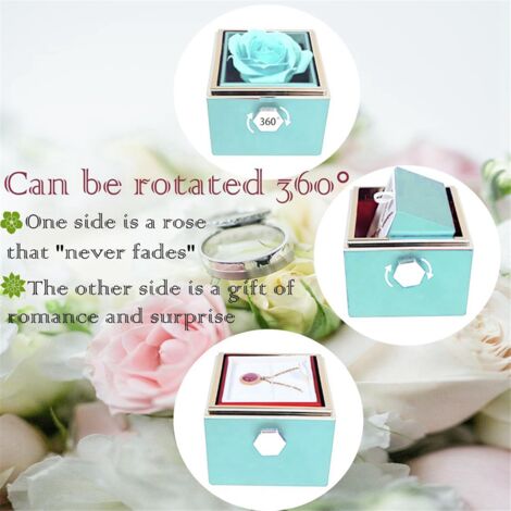 Rose Ring Box Rotates 360° Velvet Jewelry Eternal ,Lake Blue