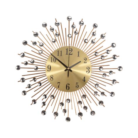 Wall Clock Diamonds Decorative Round Metal Living Room Decor Quiet ...