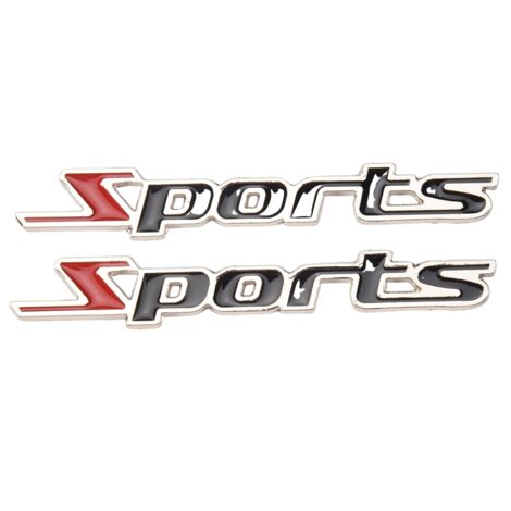 2 Pcs Black Red Metal Sports Letters Car Badge Sticker Emblem Decor