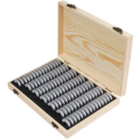 Wooden Coins Display Storage Box Case+100 Grids Round Slab for ...