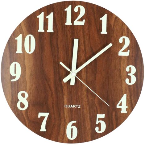 12 Inch Night Light Function Wooden Wall Clock Vintage Rustic Country ...