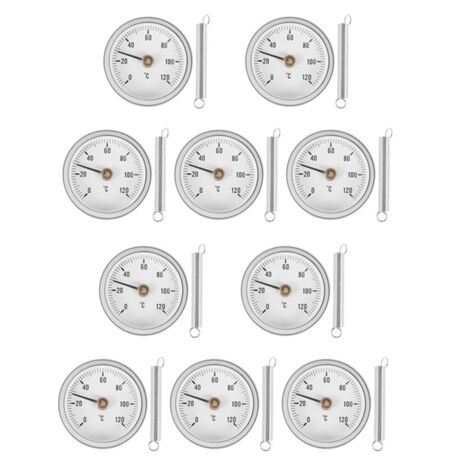 10 PCS 63mm Pipe Clip-on Dial Thermometer Temperature Round Plate Gauge ...