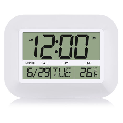 Digital Wall Clock Battery Operated Simple Large Temperature Calendar ...