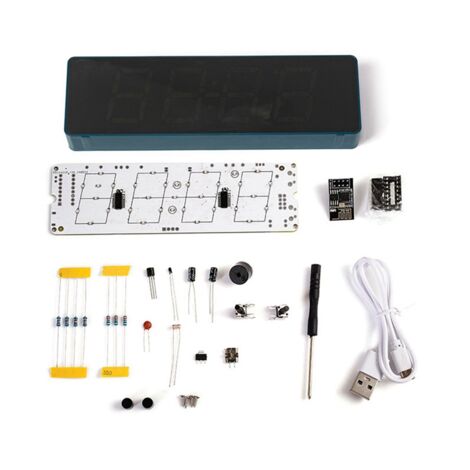 DIY Electronic Kit Digital RGB Colorful LED Alarm Clock Suite 4Digit Date Temperature Clock ...