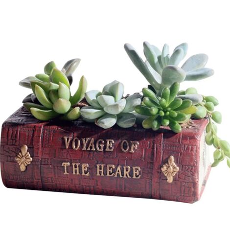 Retro Style Literature Book Flower Pot Resin Realistic Planter ...