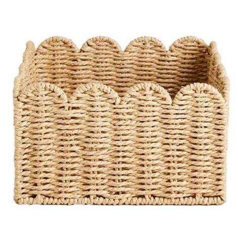 Scalloped Edge Basket, Wicker Storage Baskets,Handwoven Organizing ...