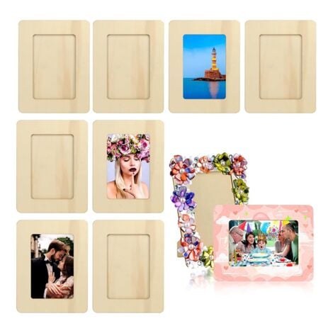 10 Pack Unfinished Wooden Picture Frames for 6inch Photos, Standing ...