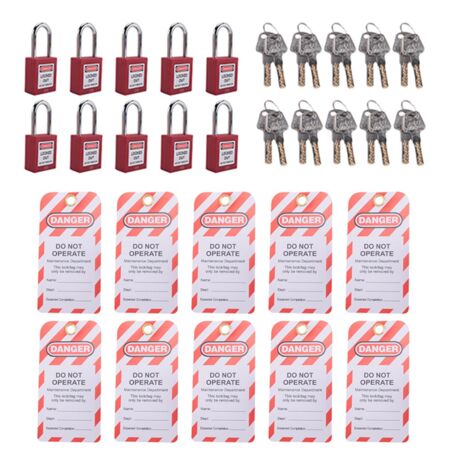 10 Red Lockout Tagout Locks with Lock Out Tag Tags, Keyed Different ...