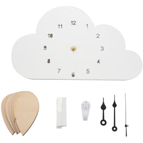 Nordic Wood Cloud Raindrop Shaped Clock Children'S Room Decoration Wall ...