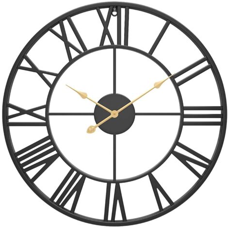 Wall Clock,Retro Analog Black Metal Clock Ancient Roman Numeral Style ...