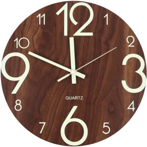 Luminous Wall Clock,12 Inch Wooden Silent Non-Ticking Kitchen Clocks ...