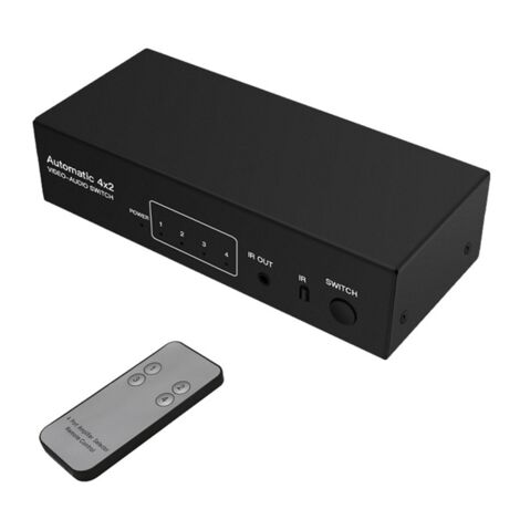 Composite AV Switch Splitter 4X2 with Remote for DVD TV EU Plug