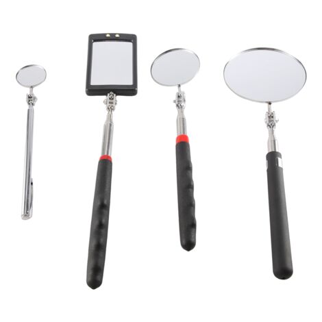 4 Pcs Telescoping Inspection Mirror LED Lighted Flexible Round +Square Tool
