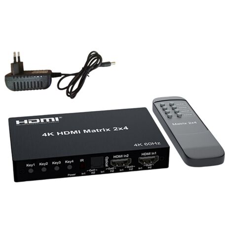 4K 60Hz -Compatible Matrix Switch 2x4 Splitter EU PLUG