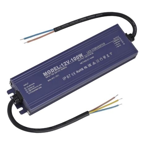 12V LED Driver IP67 Waterproof 100W Power Supply Transformer 100-264V AC to 12Volt DC Low ...