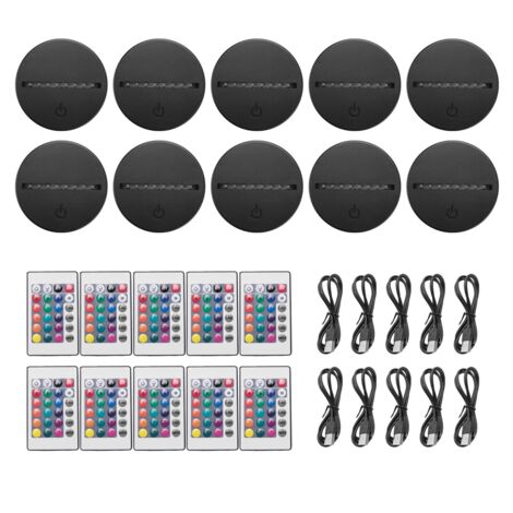 10 Pack 3D Night LED Light Lamp Base + Remote Control USB Cable, 16 ...