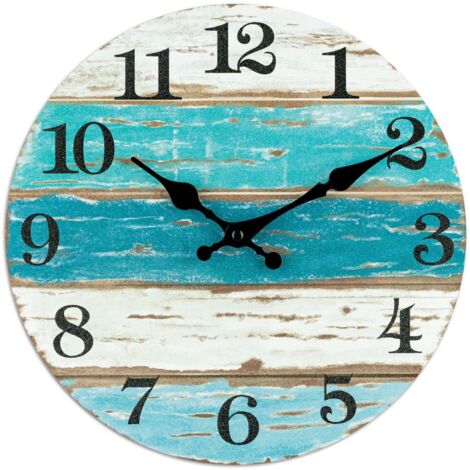 Wall Clock-Beach Themed Blue Clocks Battery Operated Silent Non-Ticking ...