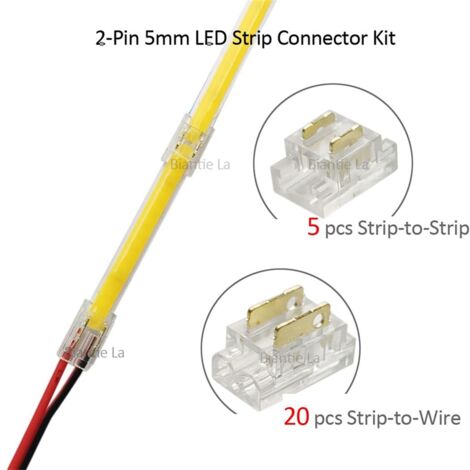 25PCS 2-Pin 5mm COB LED Strip Connector Kit for Strip-To-Wire and Strip ...
