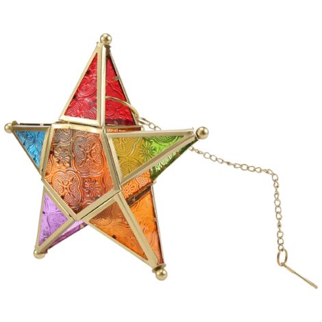 Multicolour Glass Star Votive Tea Light Candle Holder Hanging Lighting ...